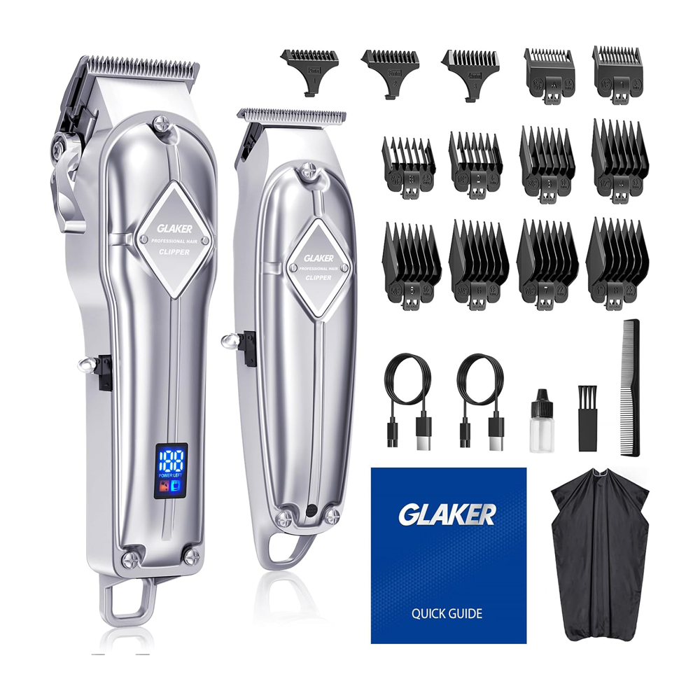 K11S+I3F Professional Hair Clippers and Trimmers Set for Men's Grooming (Silver) by Glaker ...