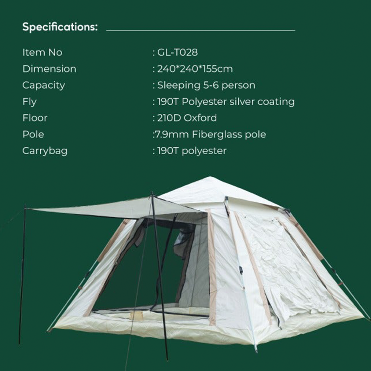 GT-6 Camping Tent – 6-Person Waterproof Outdoor Shelter by Green Lion ...