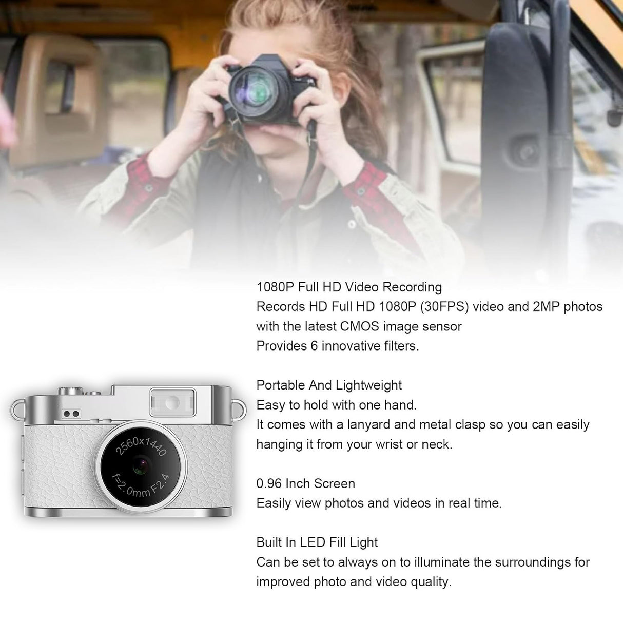Mini Digital Camera – Portable (2K) Camcorder, Switchable Filters and