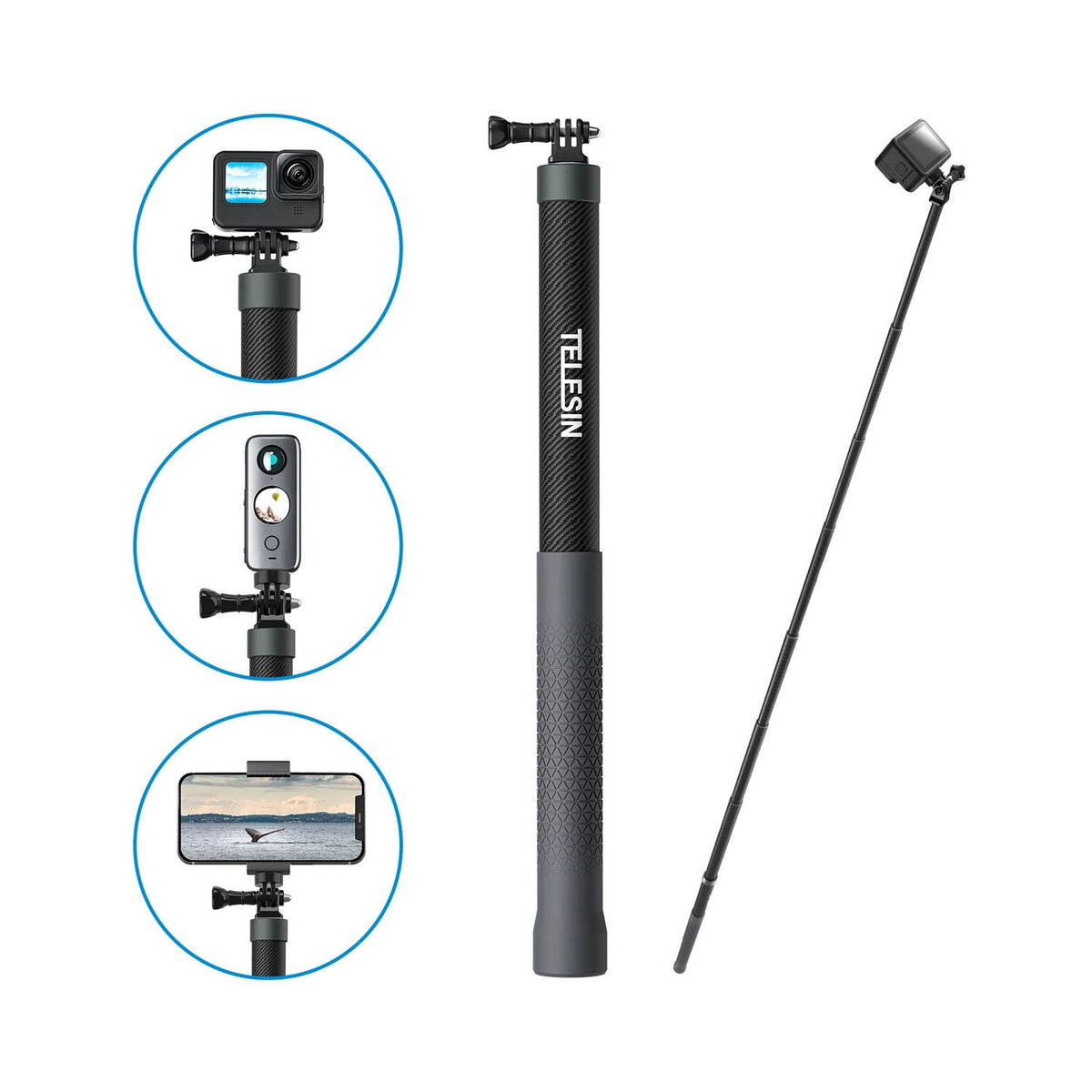 3M Ultra Long Carbon Fiber Selfie Stick for Action Camera and Mobile